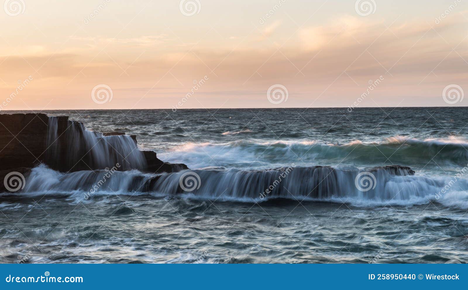 Wave Waterfalls during Sunset Stock Photo - Image of nature, seascape ...