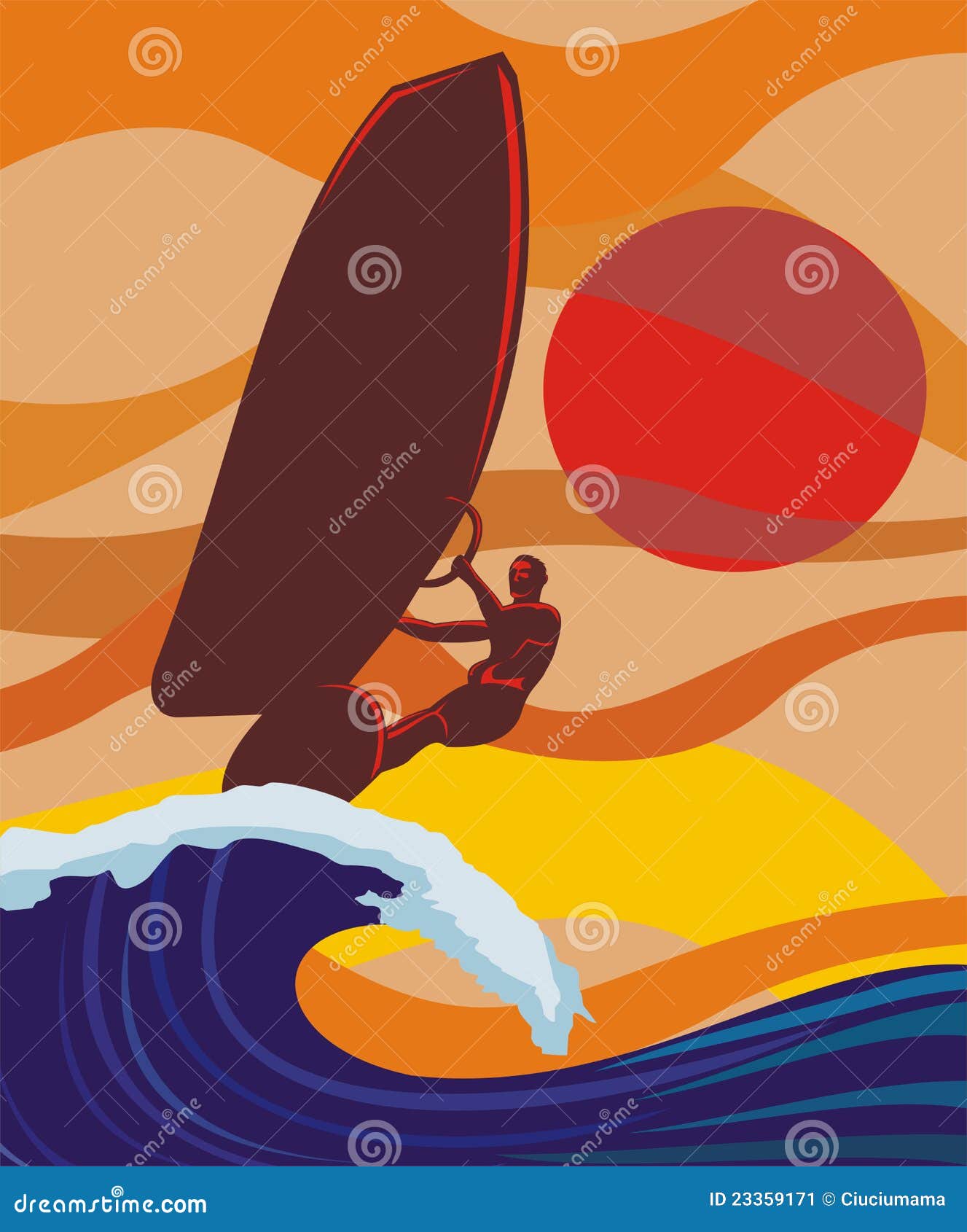 On the wave - windsurfing stock vector. Illustration of dynamic - 23359171