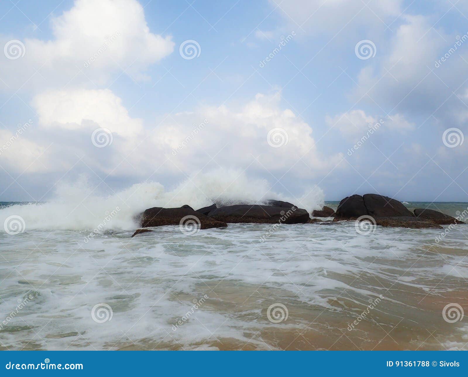 Wavebreaker stock photo. Image of rock, ocean, breaking - 91361788