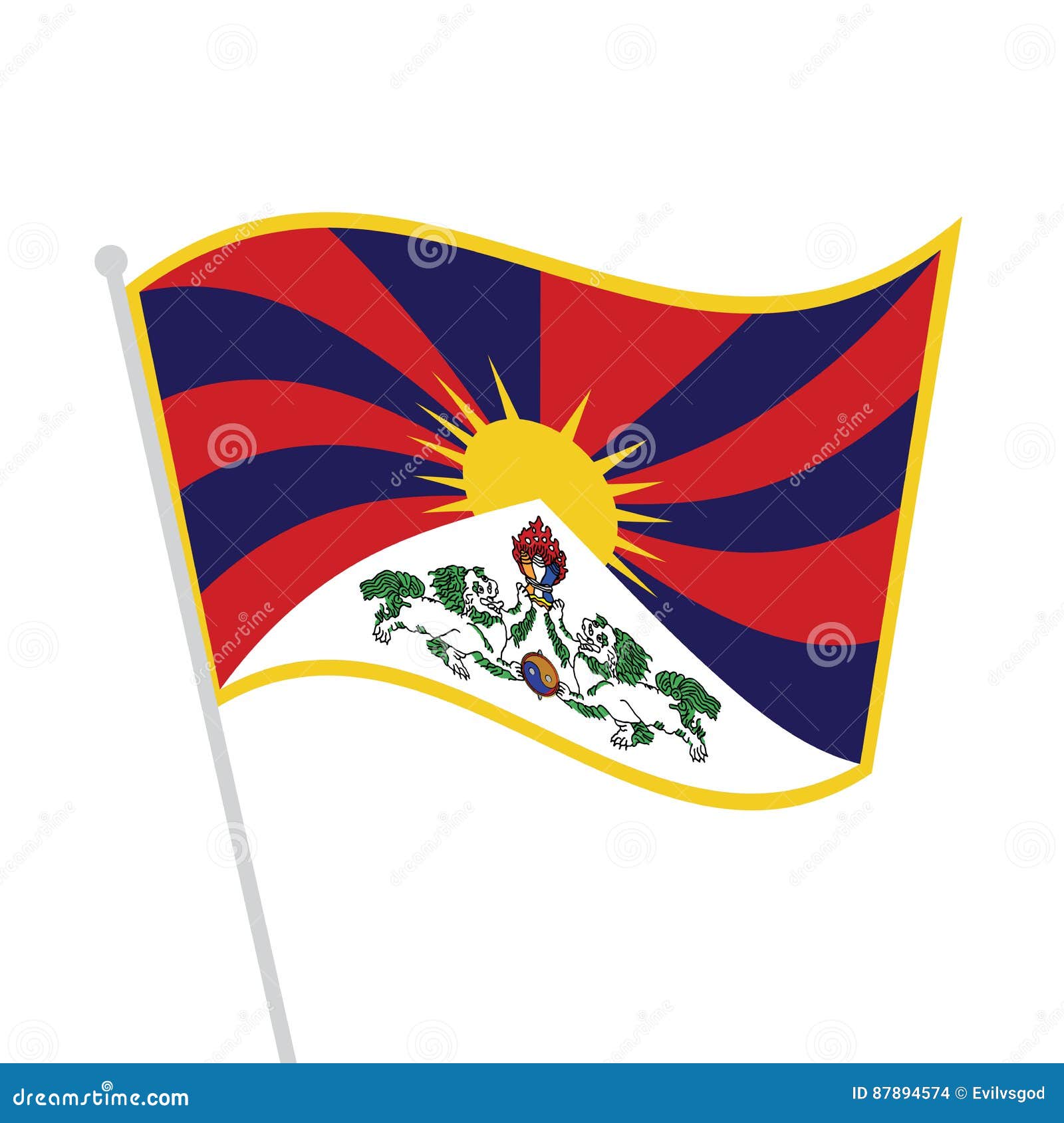 Waved Tibetan Flag Vector Illustration | CartoonDealer.com #87893690