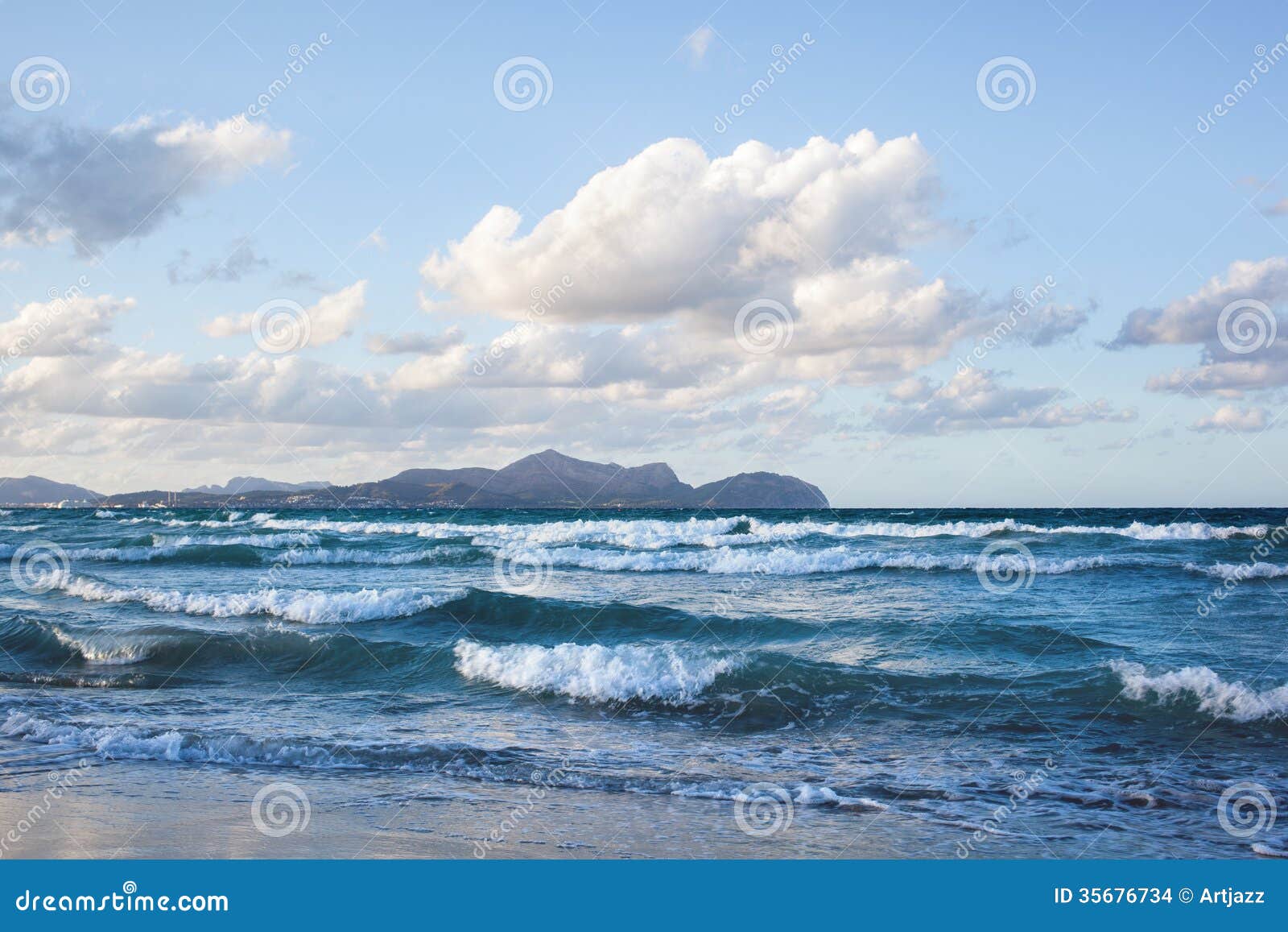 Waves on Beach of Can Picafort, Mallorca, Balearic Islands Stock Photo ...