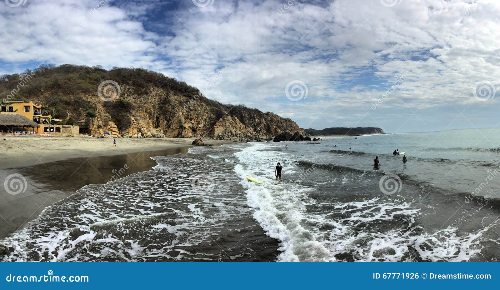 Waves Beach Panoramic Sand Rocky Stock Photo - Image of sunny, waves ...
