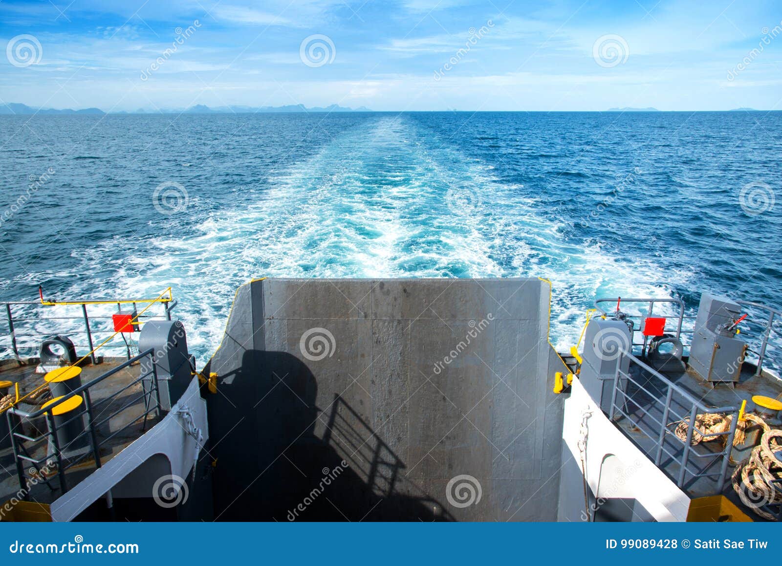 Waves Behind the Boat that Was Sailing on the Blue Sea. Stock Photo ...