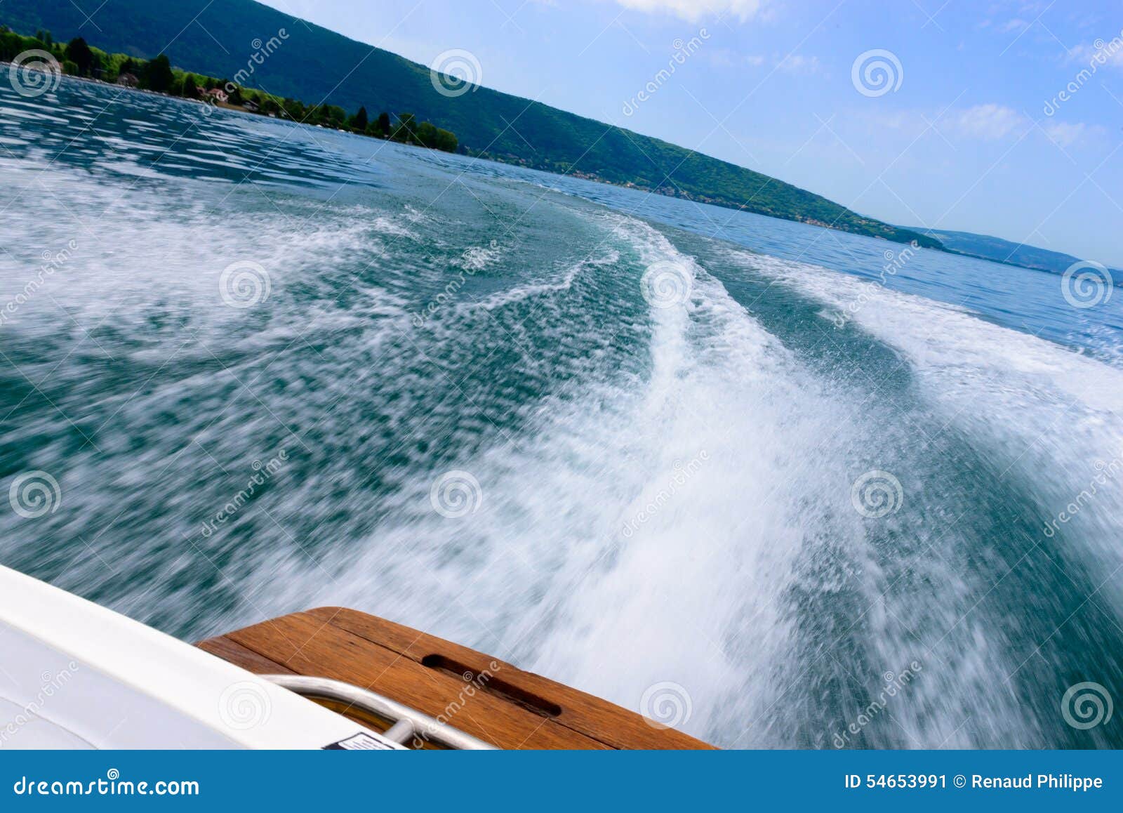 Waves behind a motorboat stock image. Image of object - 54653991