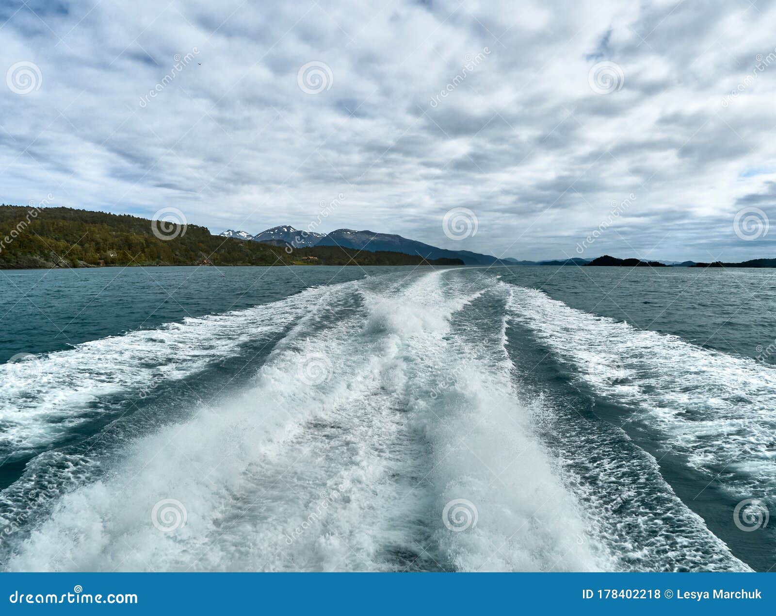 Waves behind the ship. stock photo. Image of destination - 178402218