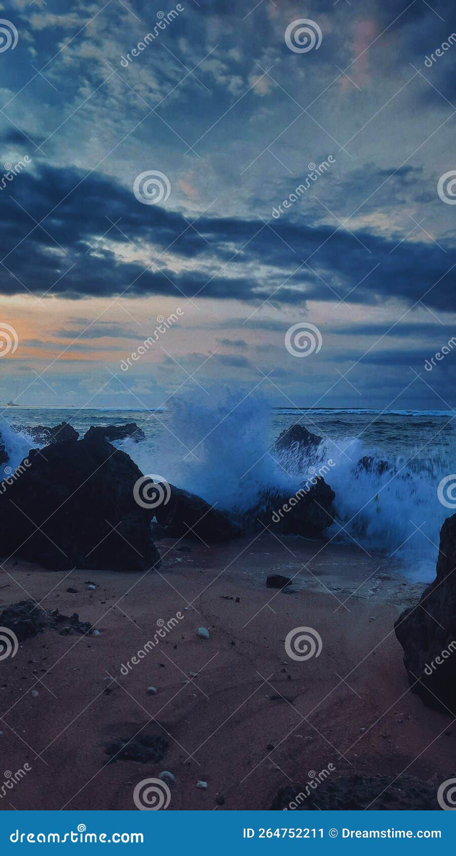 Waves Blow at Beach while Sun Goes Down Stock Image - Image of blow ...