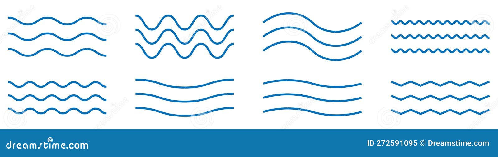 Waves blue line set stock vector. Illustration of beach - 272591095