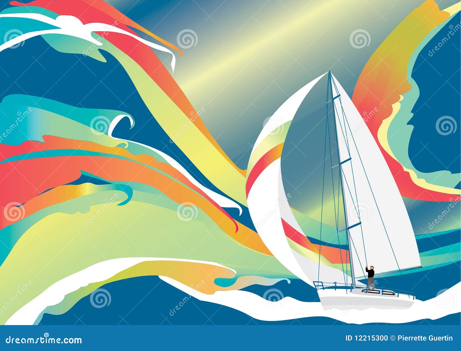 Waves and boat - vector stock vector. Illustration of soft - 12215300