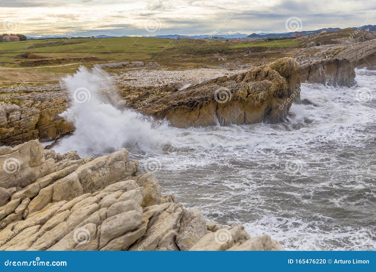 Waves Breaking Against Cliffs Stock Photo - Image of coastline, coast ...