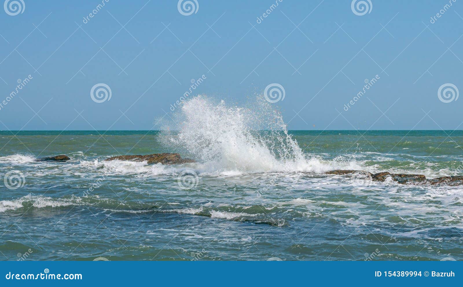 Waves Breaking on Coastal Reefs, Big Splashes Stock Photo - Image of ...