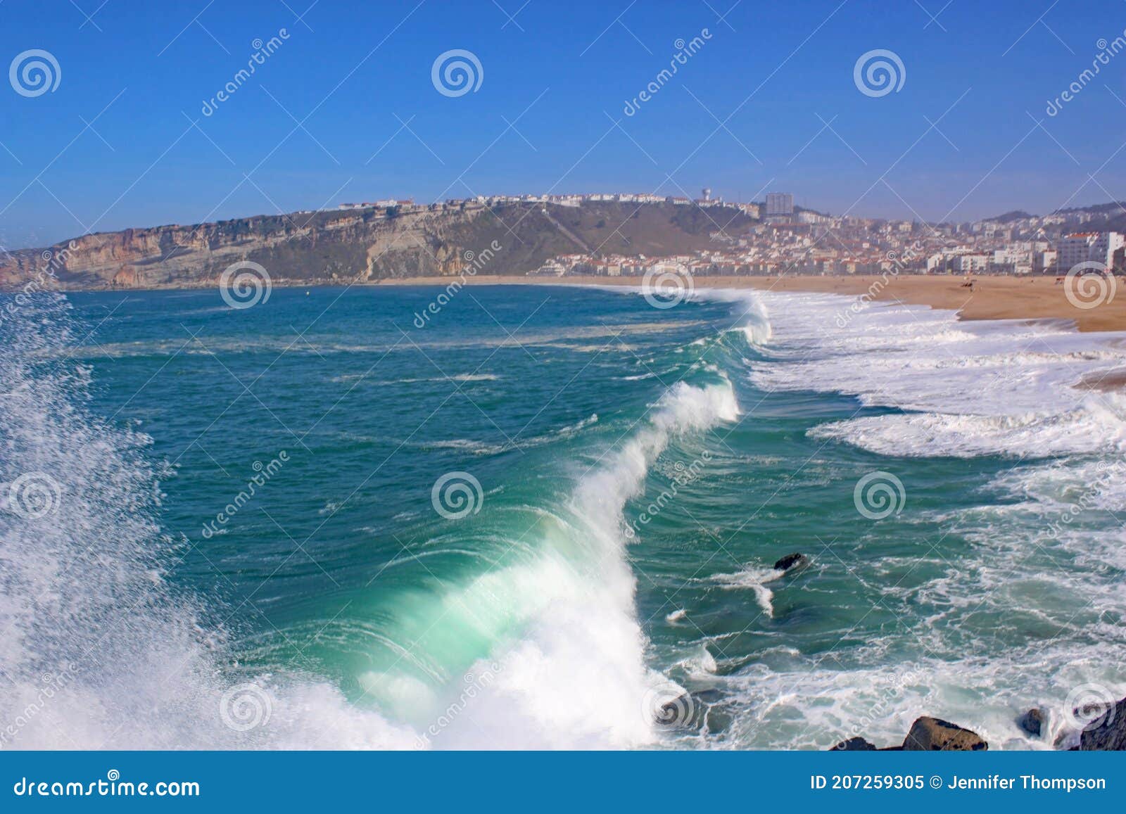 Waves Breaking on Nazare Beach, Portugal Stock Image - Image of wind ...