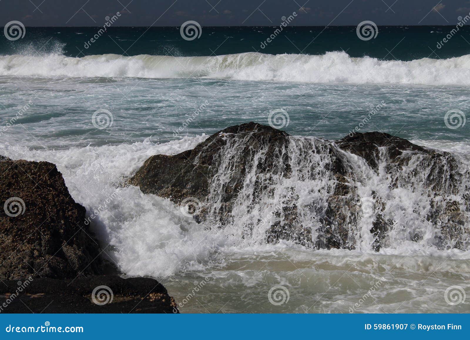 Waves Breaking Over the Rocks at Currumbin, Queensland, Stock Image ...
