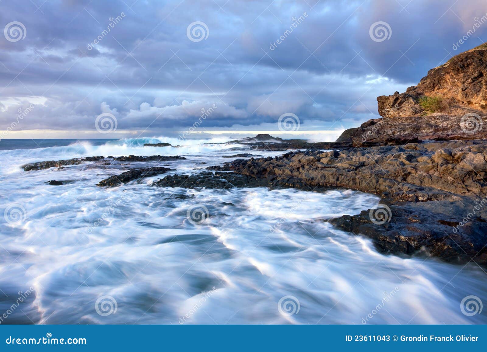 Waves Breaking on Rocky Coast Stock Image - Image of cloudscape, motion ...