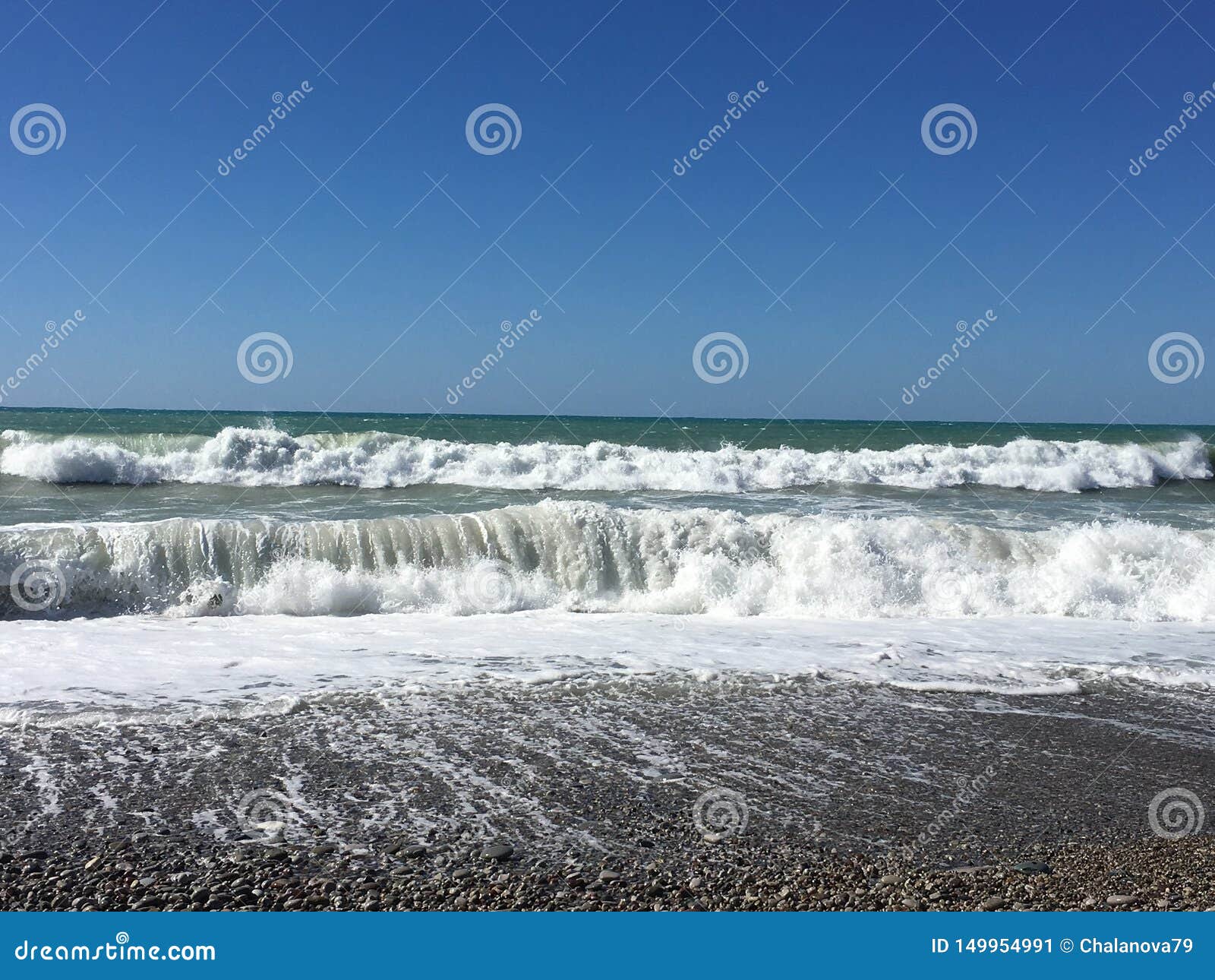 Waves Breaking and Spraying at High Seas and Strong Winds Wth Sunshine ...