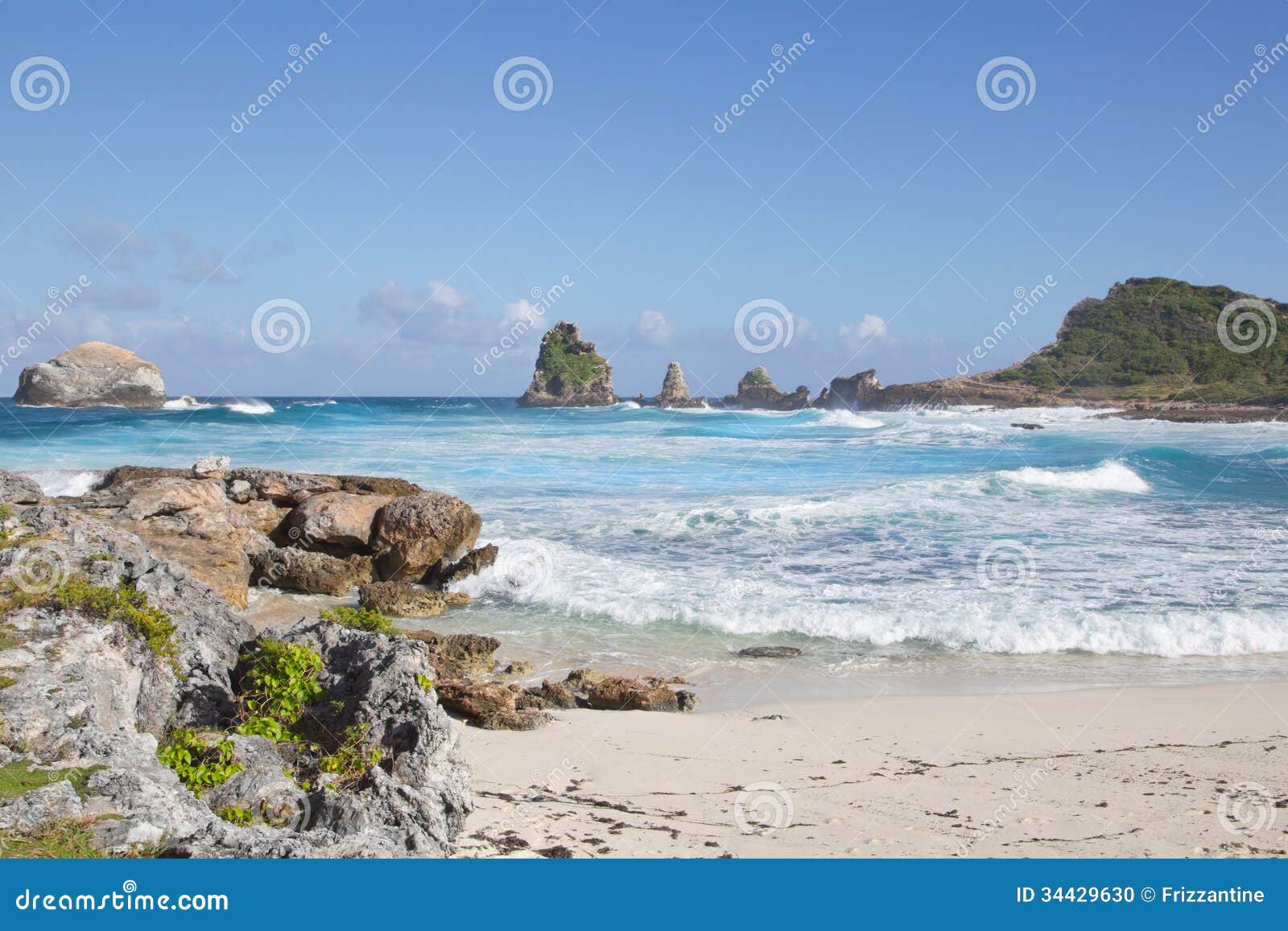 Waves Breaking at Tropical Beach in Martinique Stock Photo - Image of ...