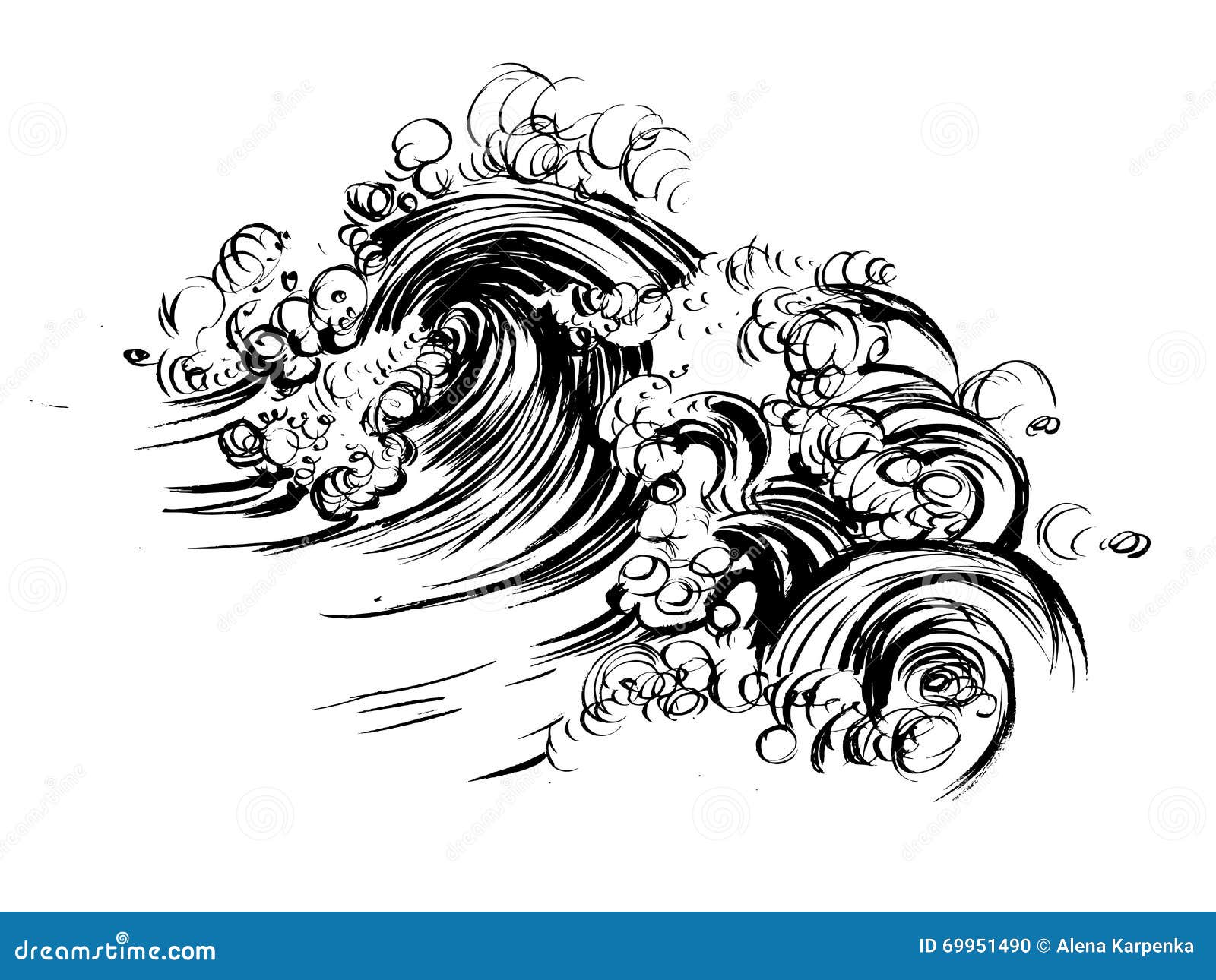 Waves Brush Ink Sketch Handdrawn Serigraphy Print Stock Vector ...