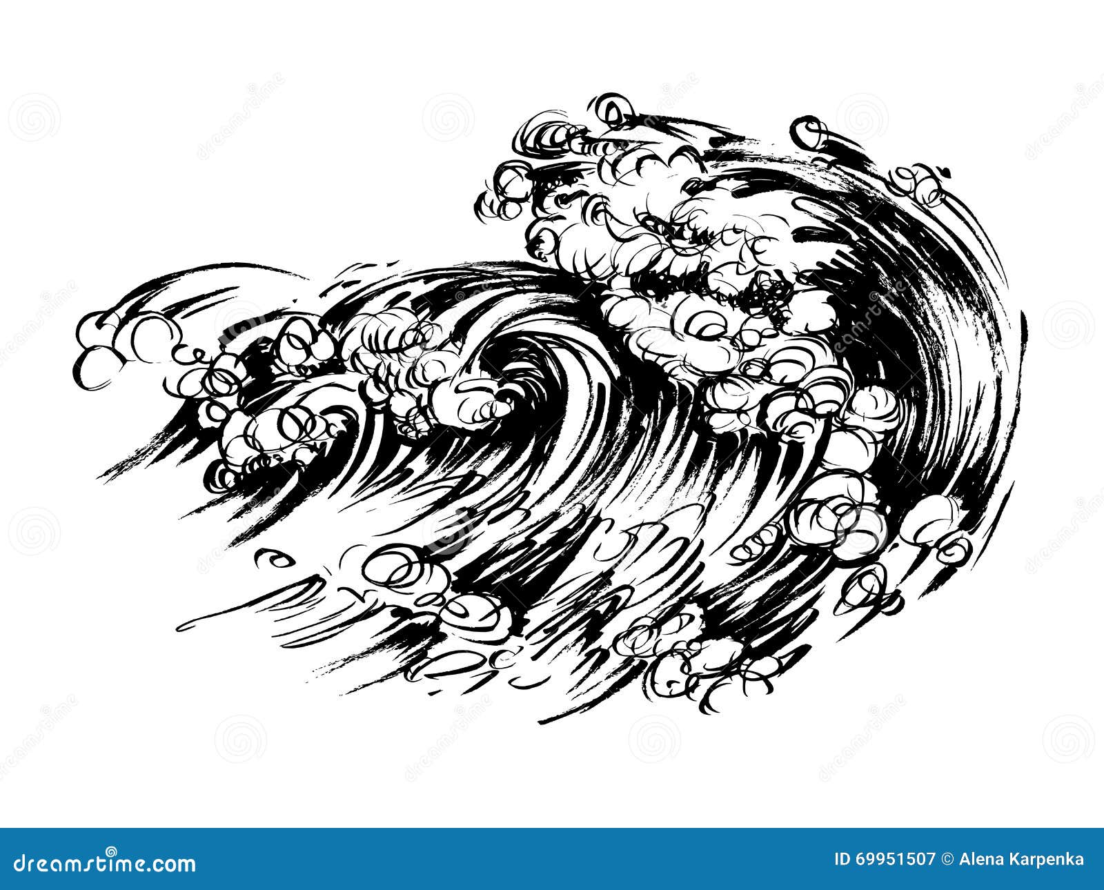 Waves Brush Ink Sketch Handdrawn Serigraphy Print Stock Vector ...