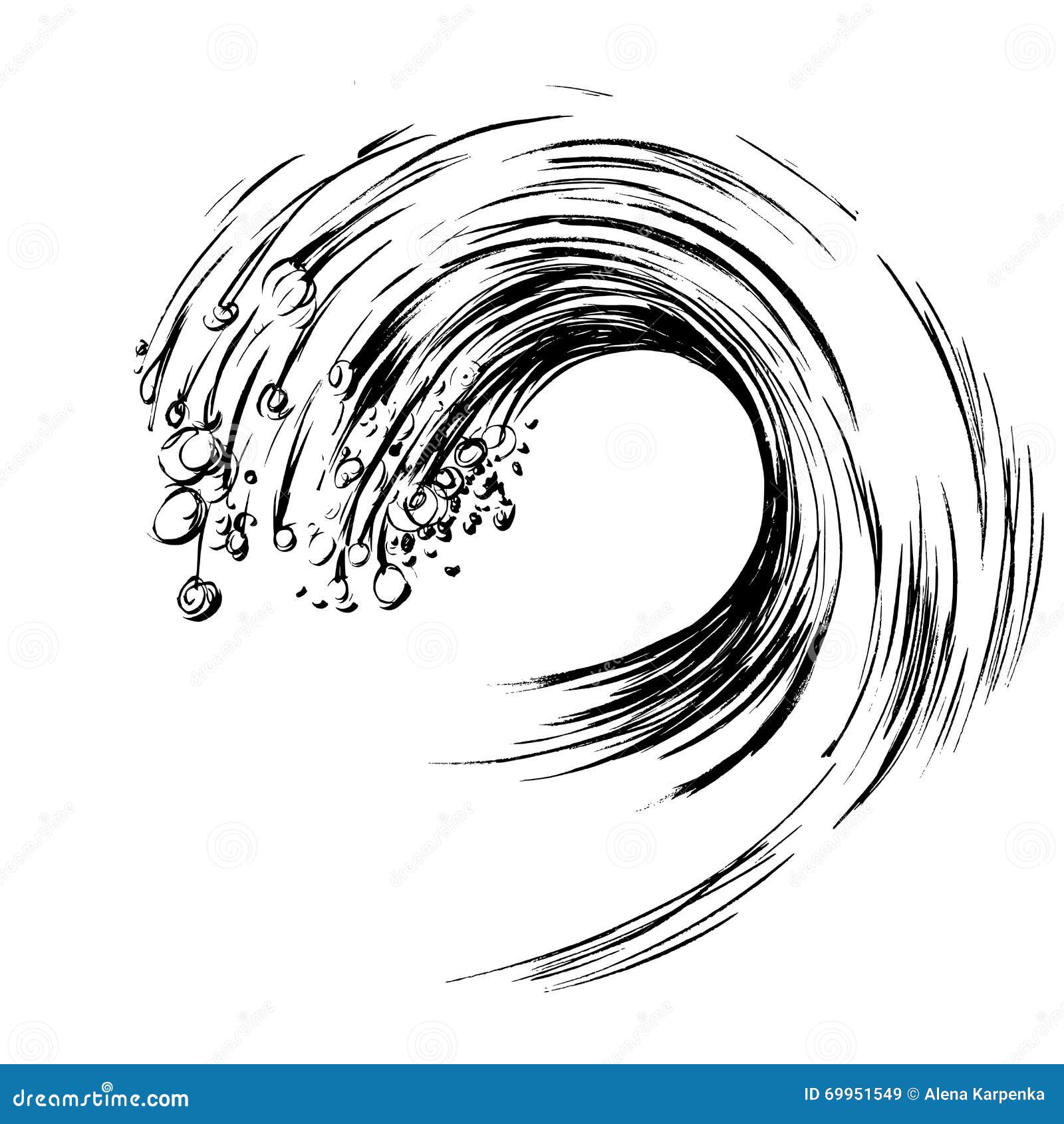 Waves Brush Ink Sketch Handdrawn Serigraphy Print Stock Vector ...