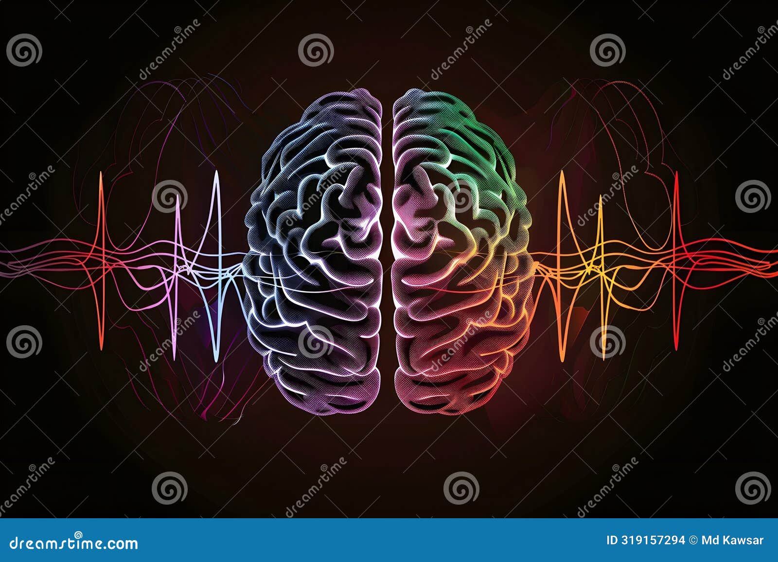 Colorful Brain with Sound Waves on Black Background - AI Generated ...