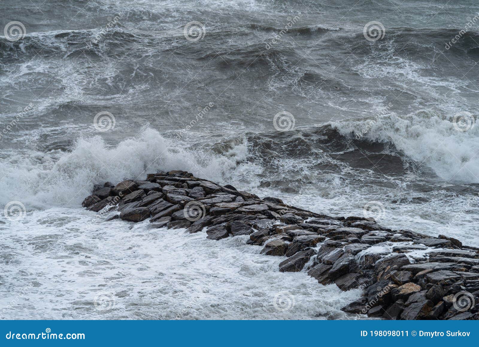 Stone Breakwater on a Rough Sea Stock Image - Image of barrier, harbour ...