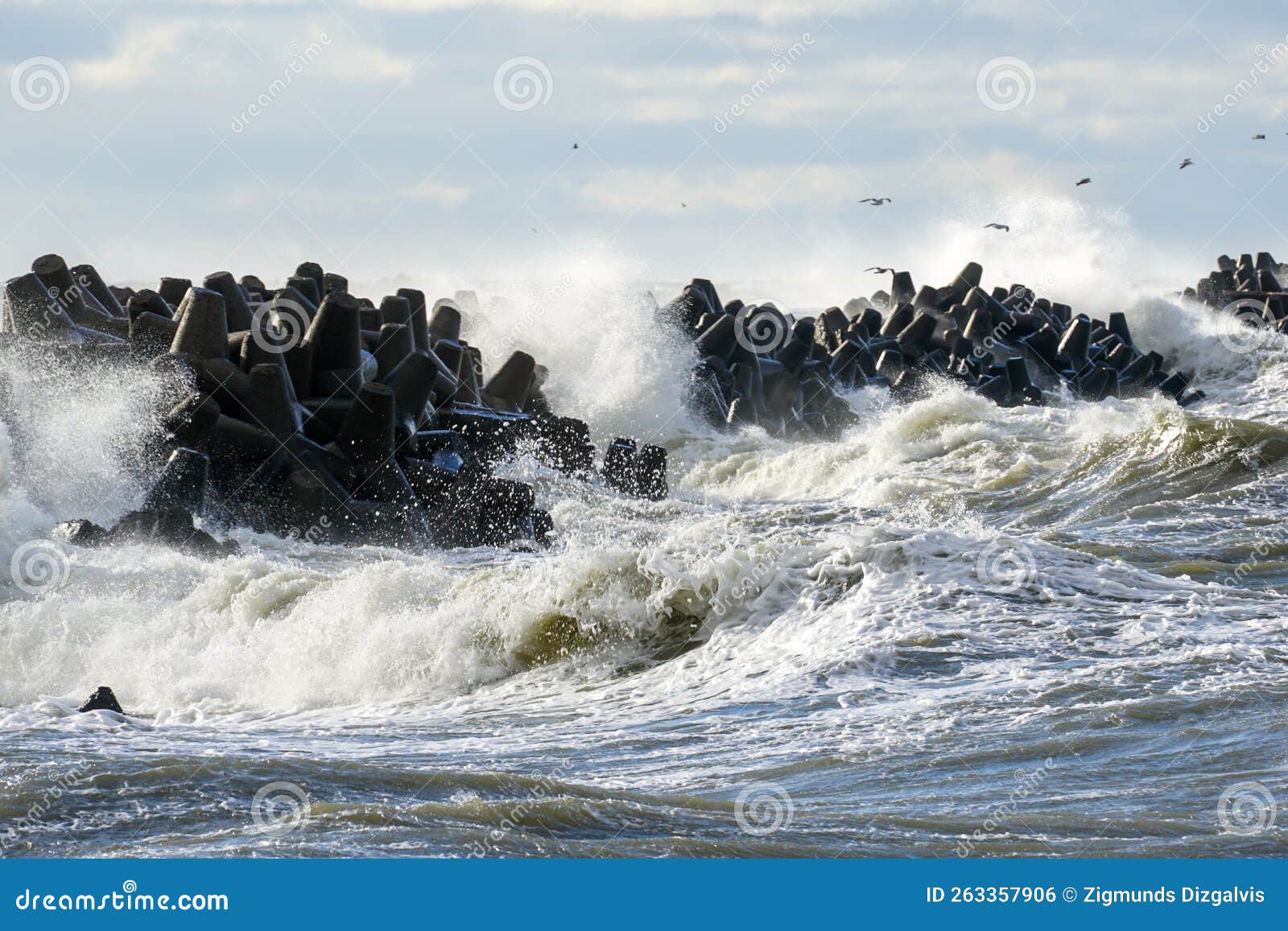 Waves Crash on a Breakwater during Winter Storms Stock Photo - Image of ...