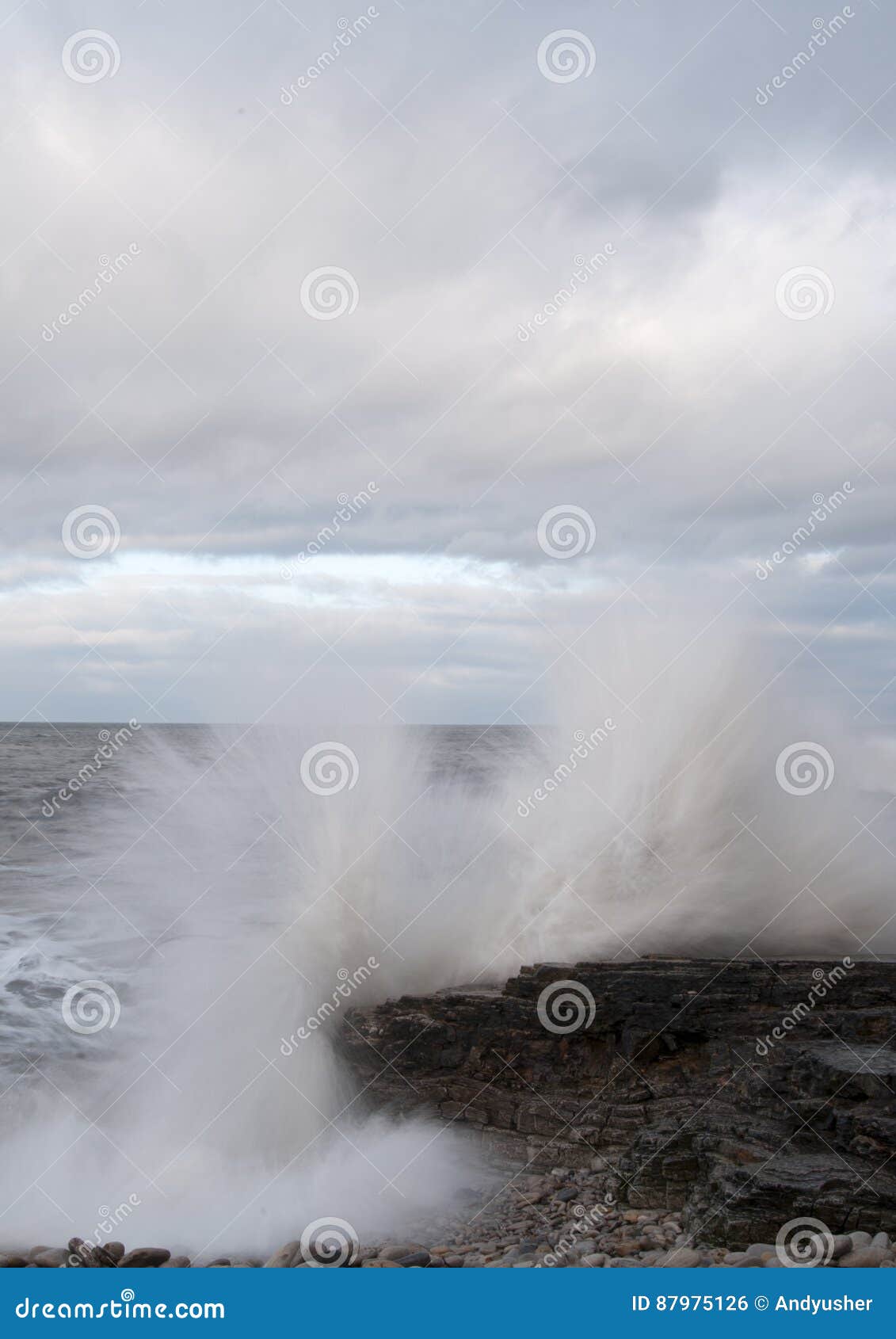 Waves Crash on the Rocks. stock photo. Image of blows - 87975126
