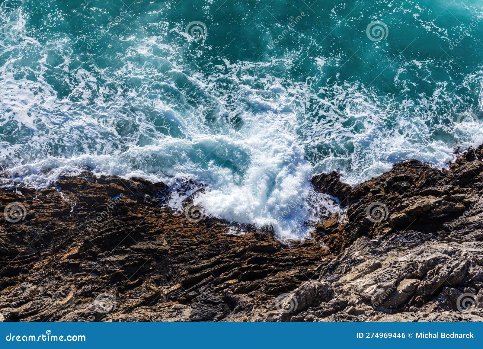 Waves Crash and Splash on Rocks Aerial Top View Stock Photo - Image of ...