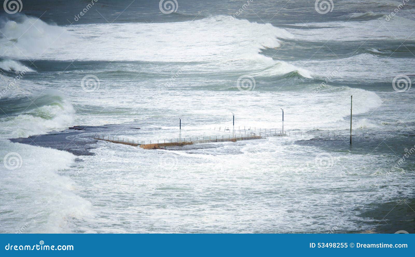 Waves Crashing Against Pool at a Beach. Stock Image - Image of away ...