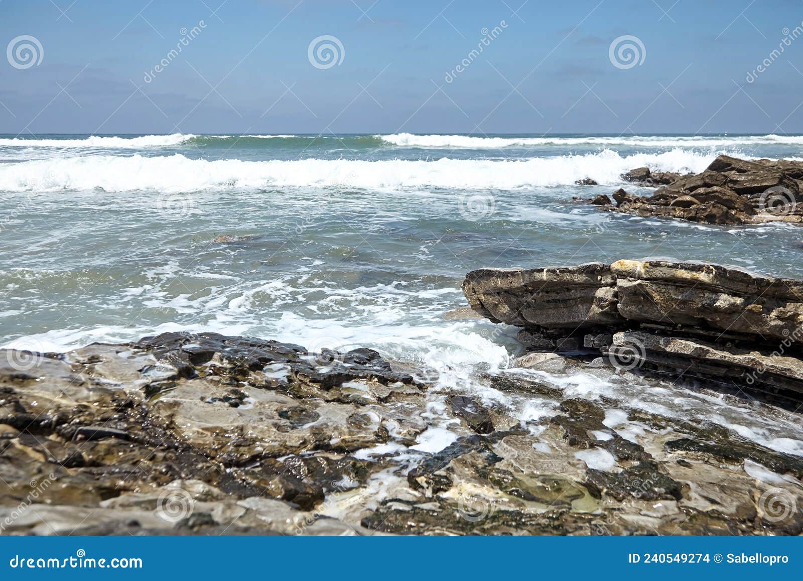 Waves Crashing Against Sharp Stones. Ocean Shore Stock Photo - Image of ...