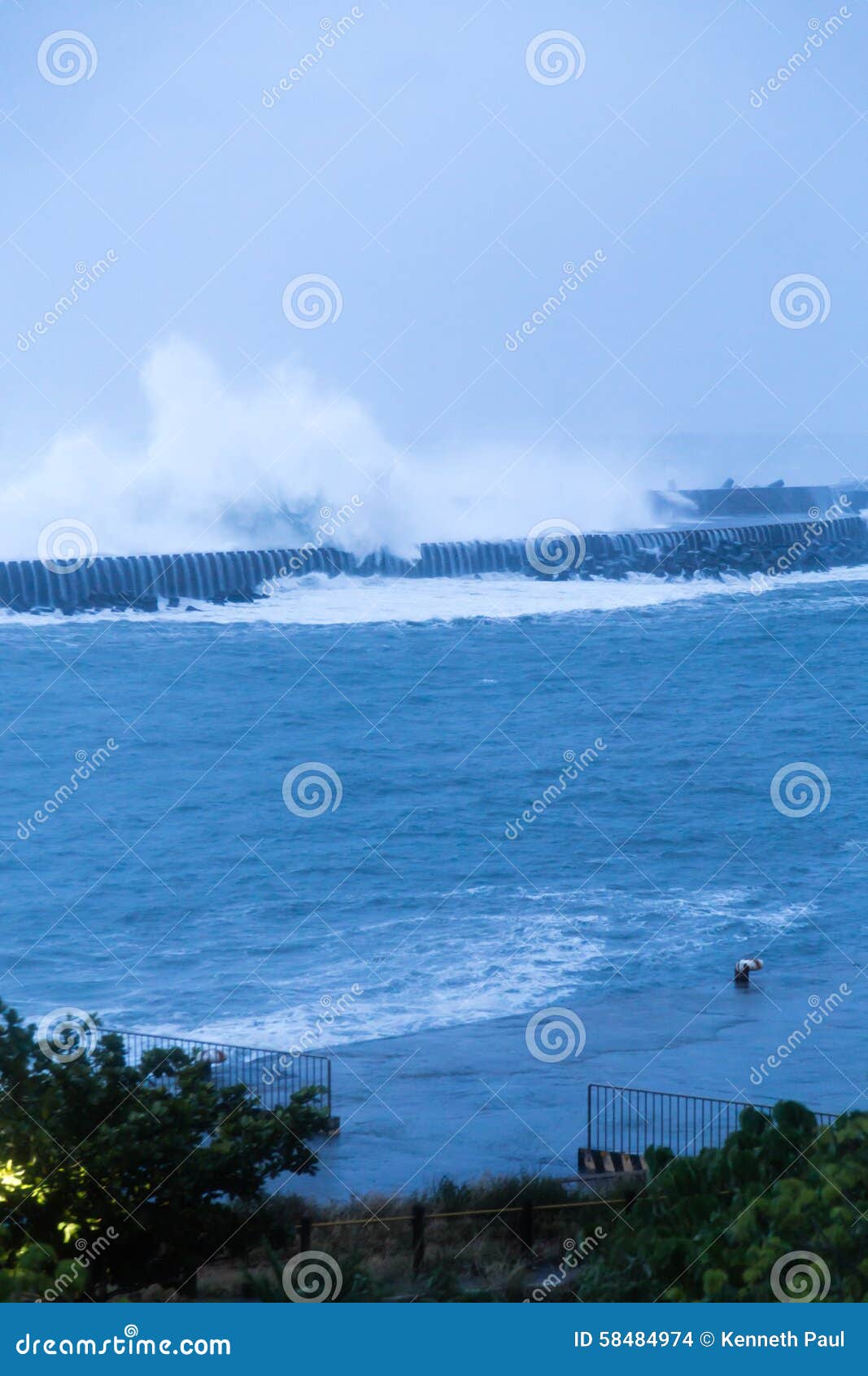 Waves Crashing into Barrier Wall Stock Photo - Image of environment ...