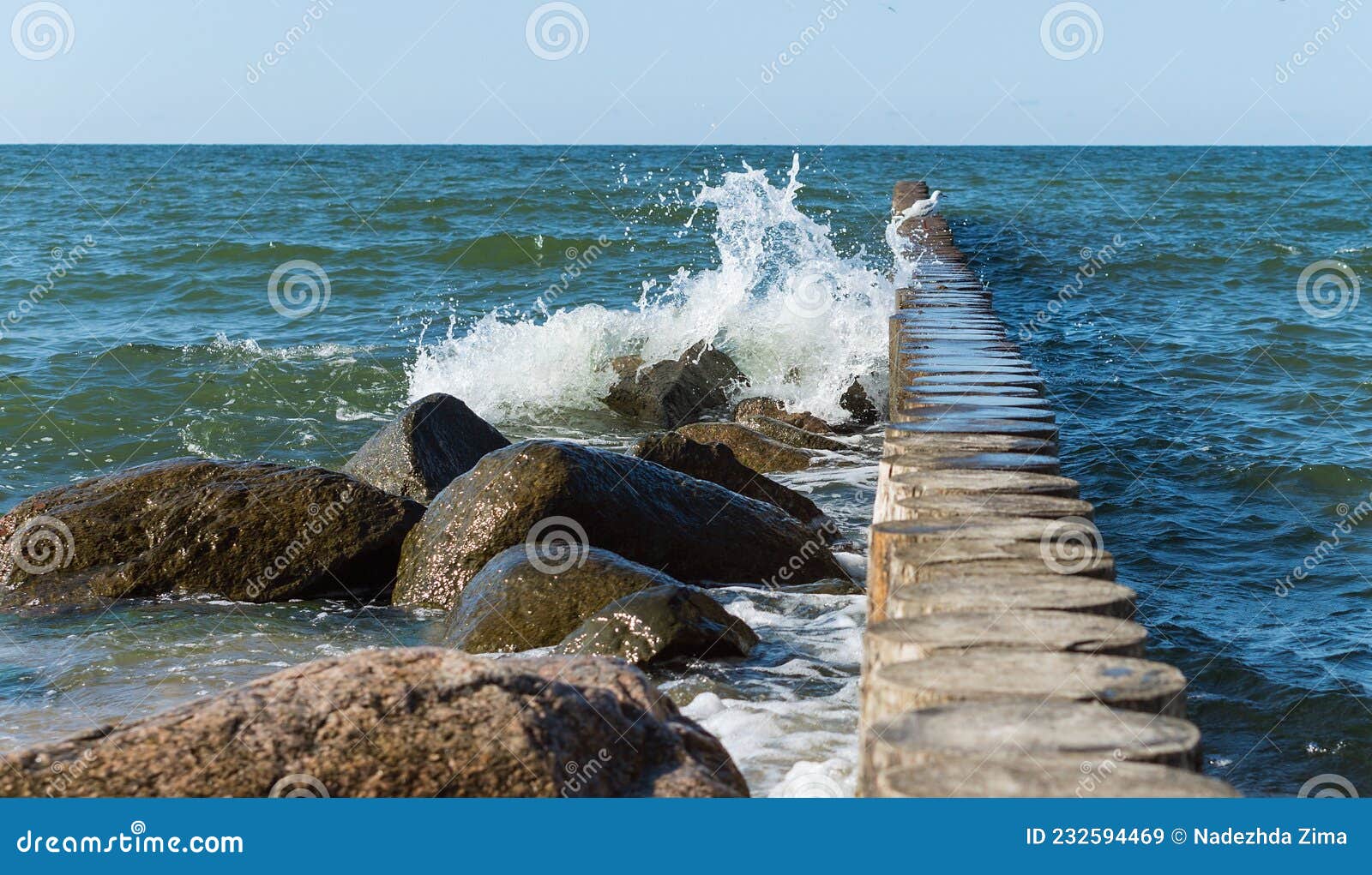 Waves Crashing on Breakwaters. Sea Wave Splashing. Waves and a Storm at ...