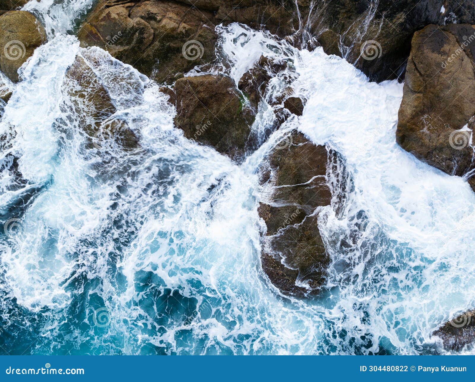 Waves Crashing on Seashore Rocks,Top View Sea Surface Waves Background ...