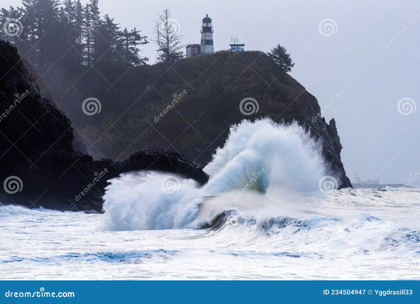 Waves Crushing at Cape Disappointment Stock Image - Image of cliff ...