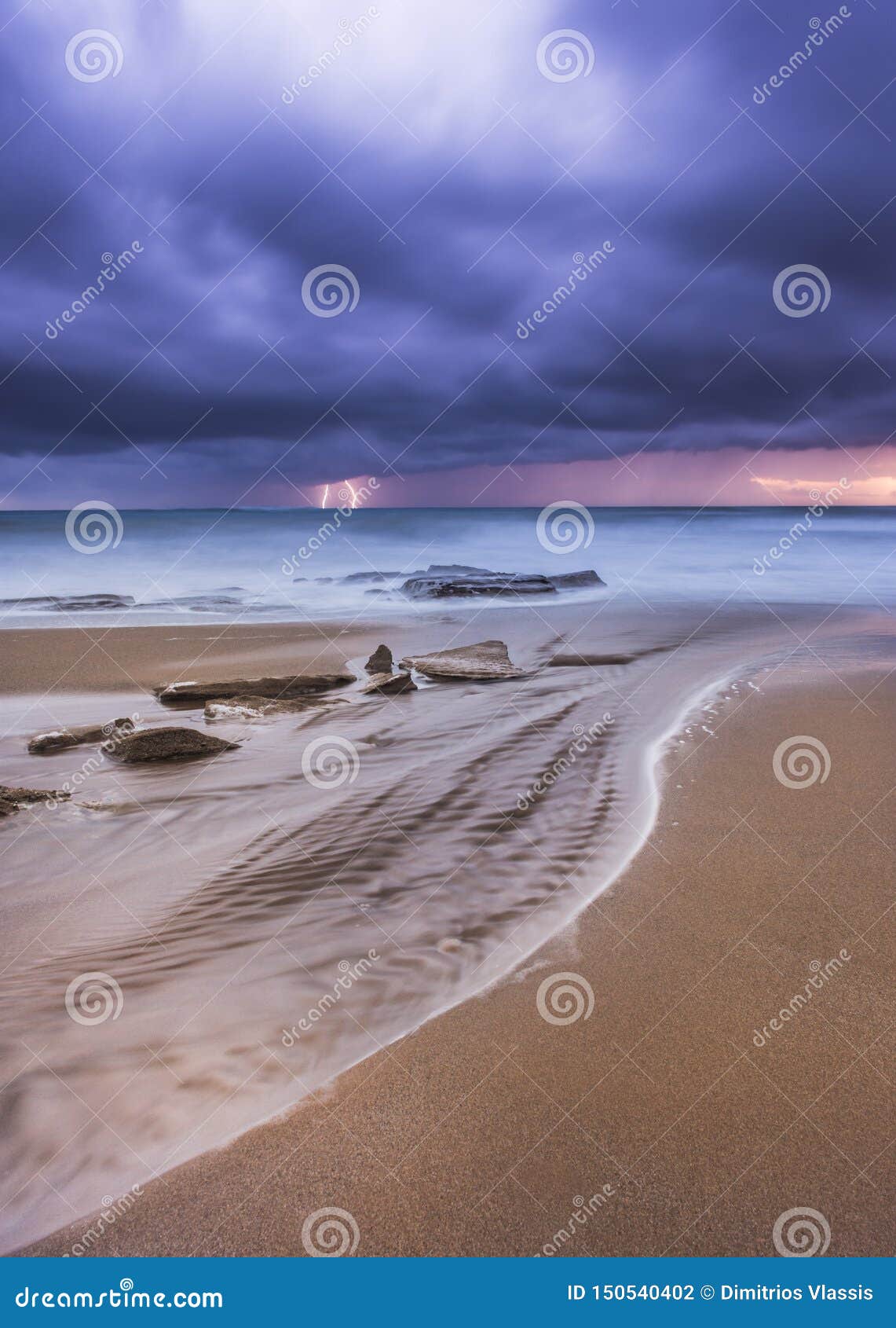 Waves Crushing on the Rocks and Dramatic Sky with Lightning in Corfu ...