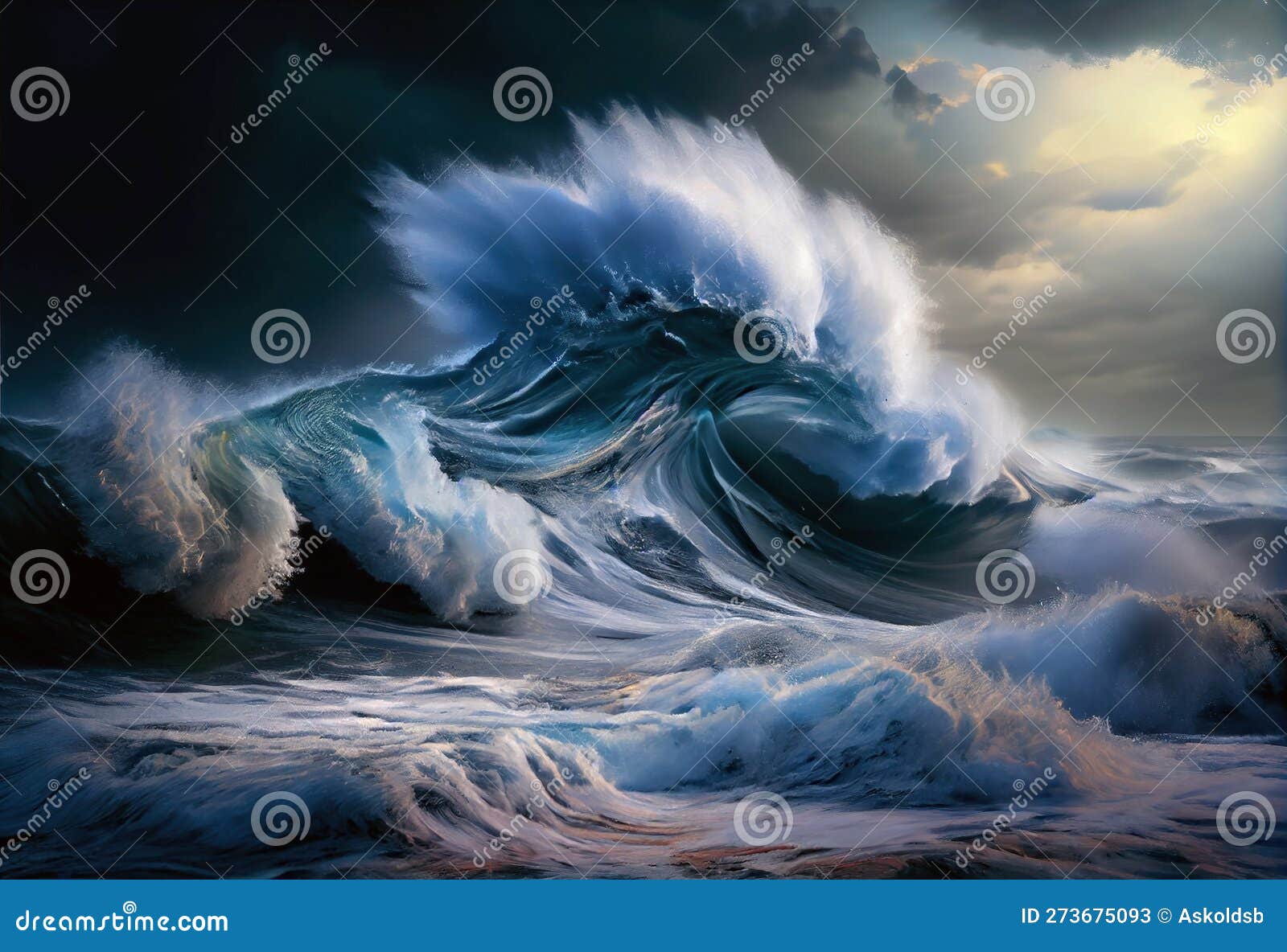 Waves Curling Over and Breaking during Cyclone with Stormy Sky ...