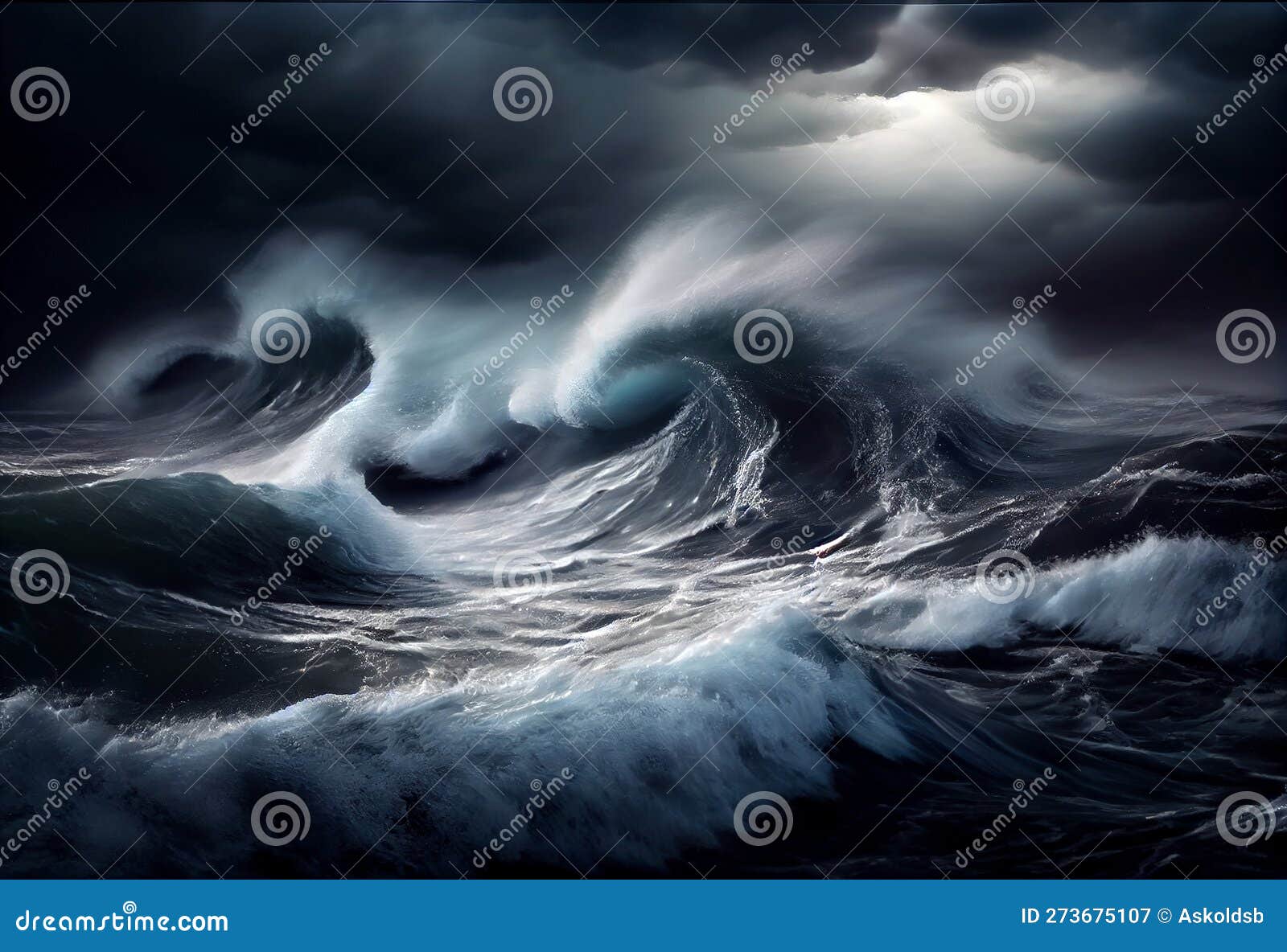 Waves Curling Over and Breaking during Cyclone with Stormy Sky ...