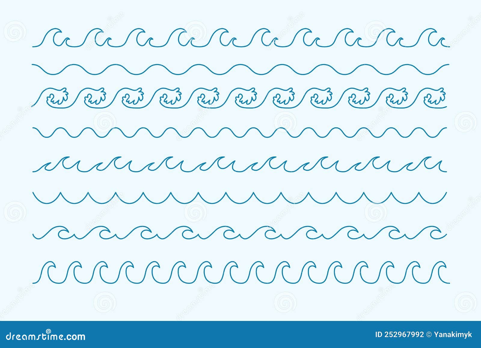 Waves Curve Line Style Sea Pattern Borders Stock Vector - Illustration ...