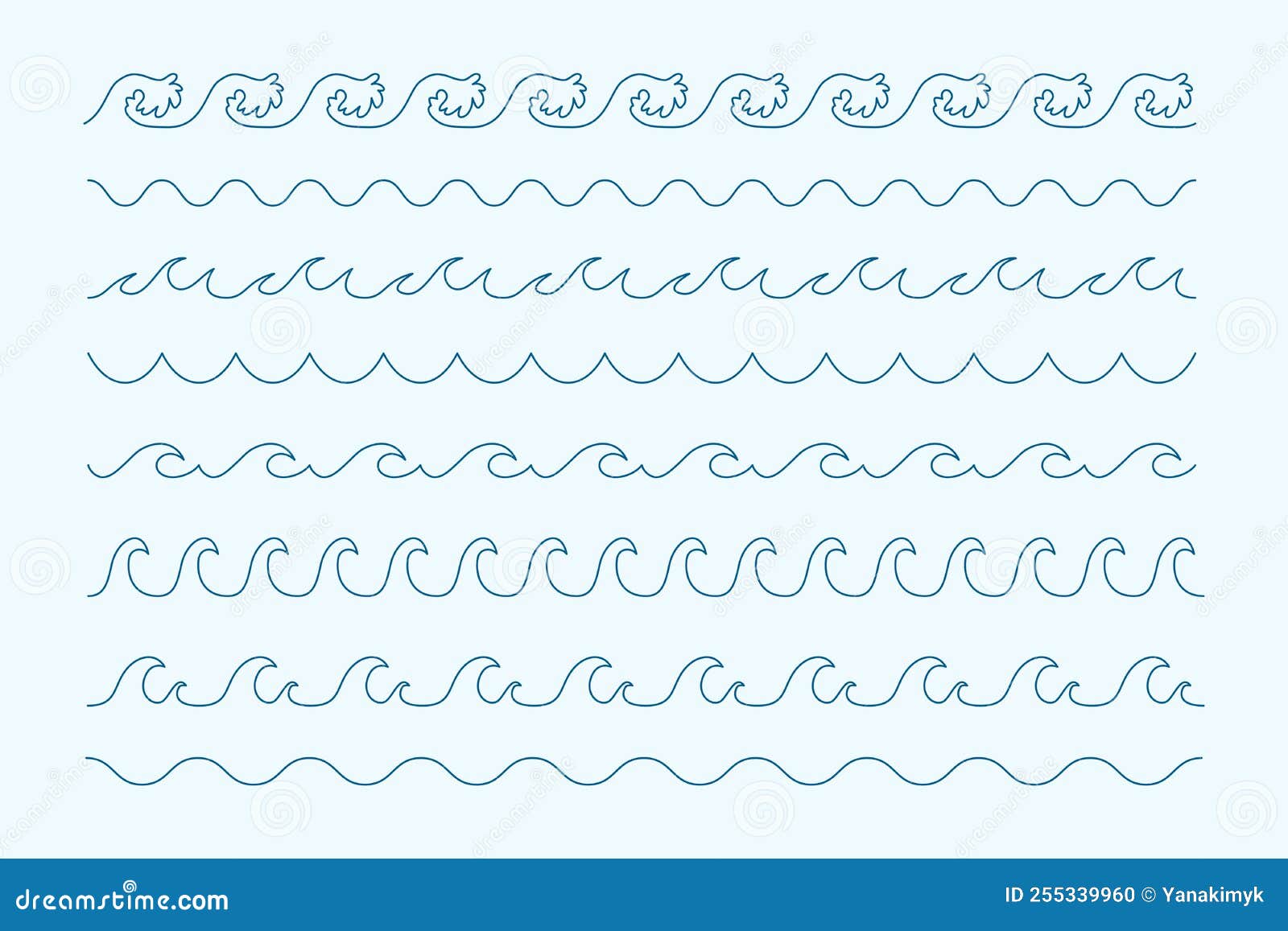 Waves Curve Line Style Sea Pattern Borders Stock Vector - Illustration ...