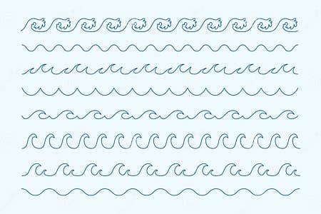 Waves Curve Line Style Sea Pattern Borders Stock Vector - Illustration ...