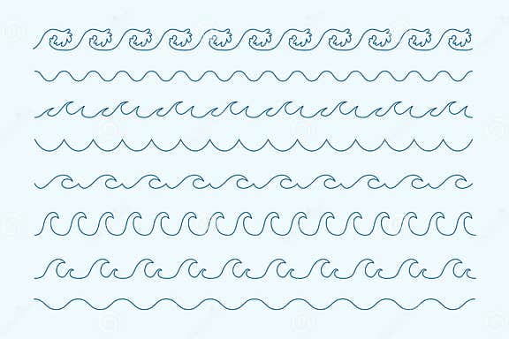 Waves Curve Line Style Sea Pattern Borders Stock Vector - Illustration ...