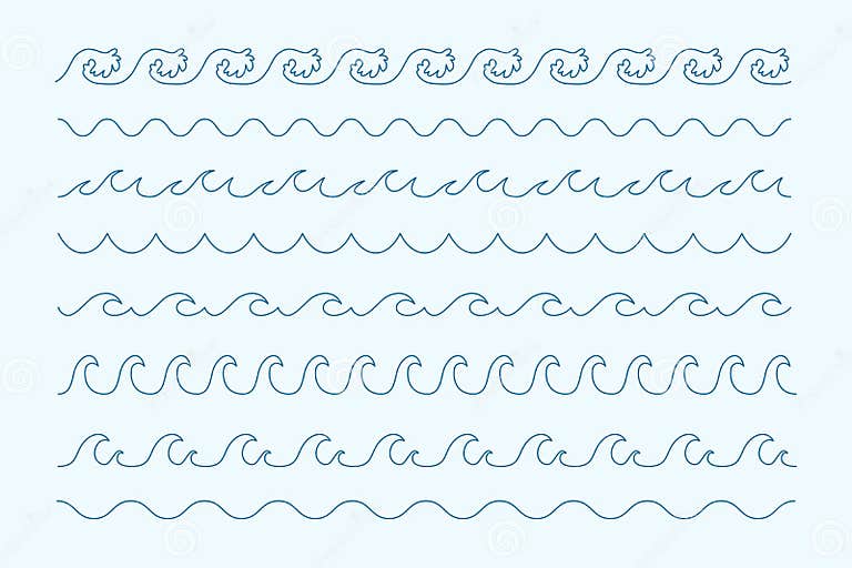 Waves Curve Line Style Sea Pattern Borders Stock Vector - Illustration ...