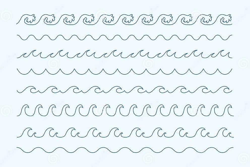 Waves Curve Line Style Sea Pattern Borders Stock Vector - Illustration ...