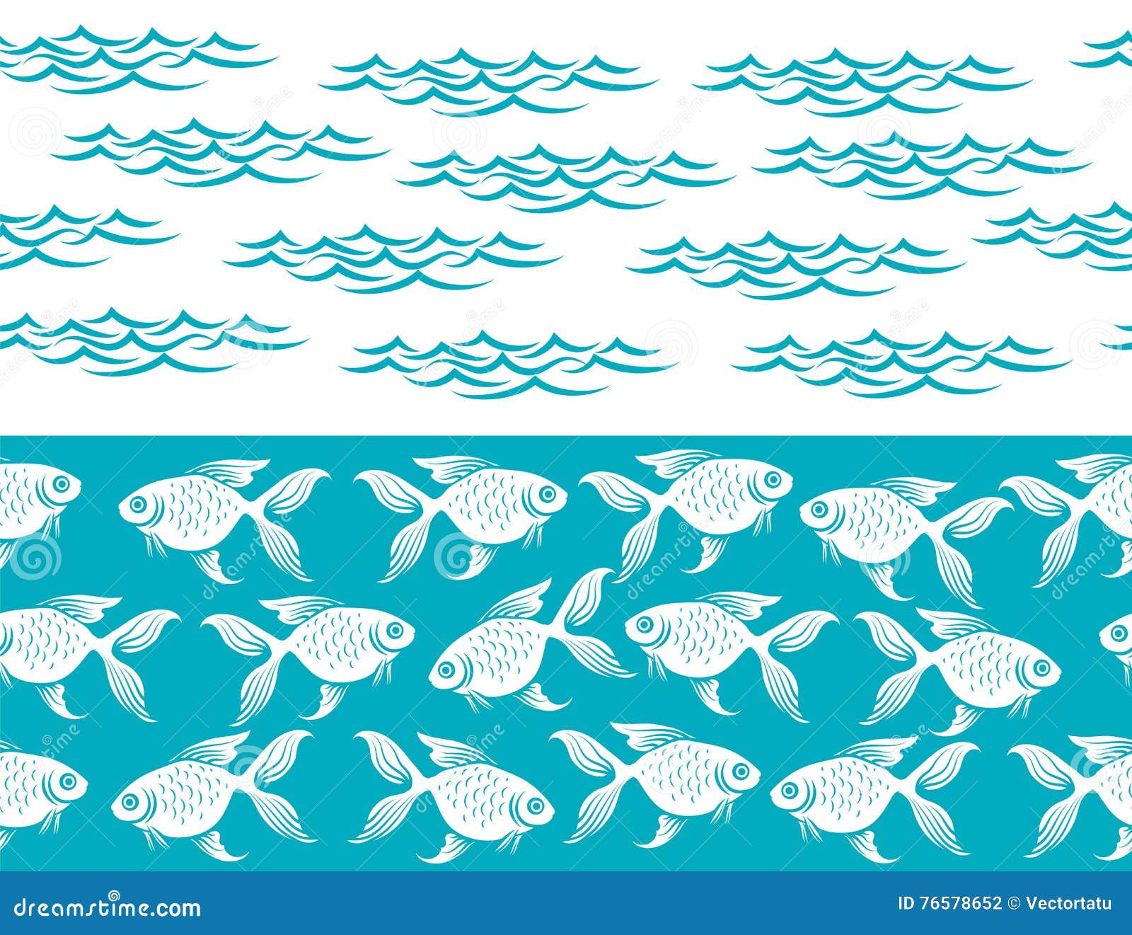 Waves and Fish Ocean Seamless Borders Stock Vector - Illustration of ...