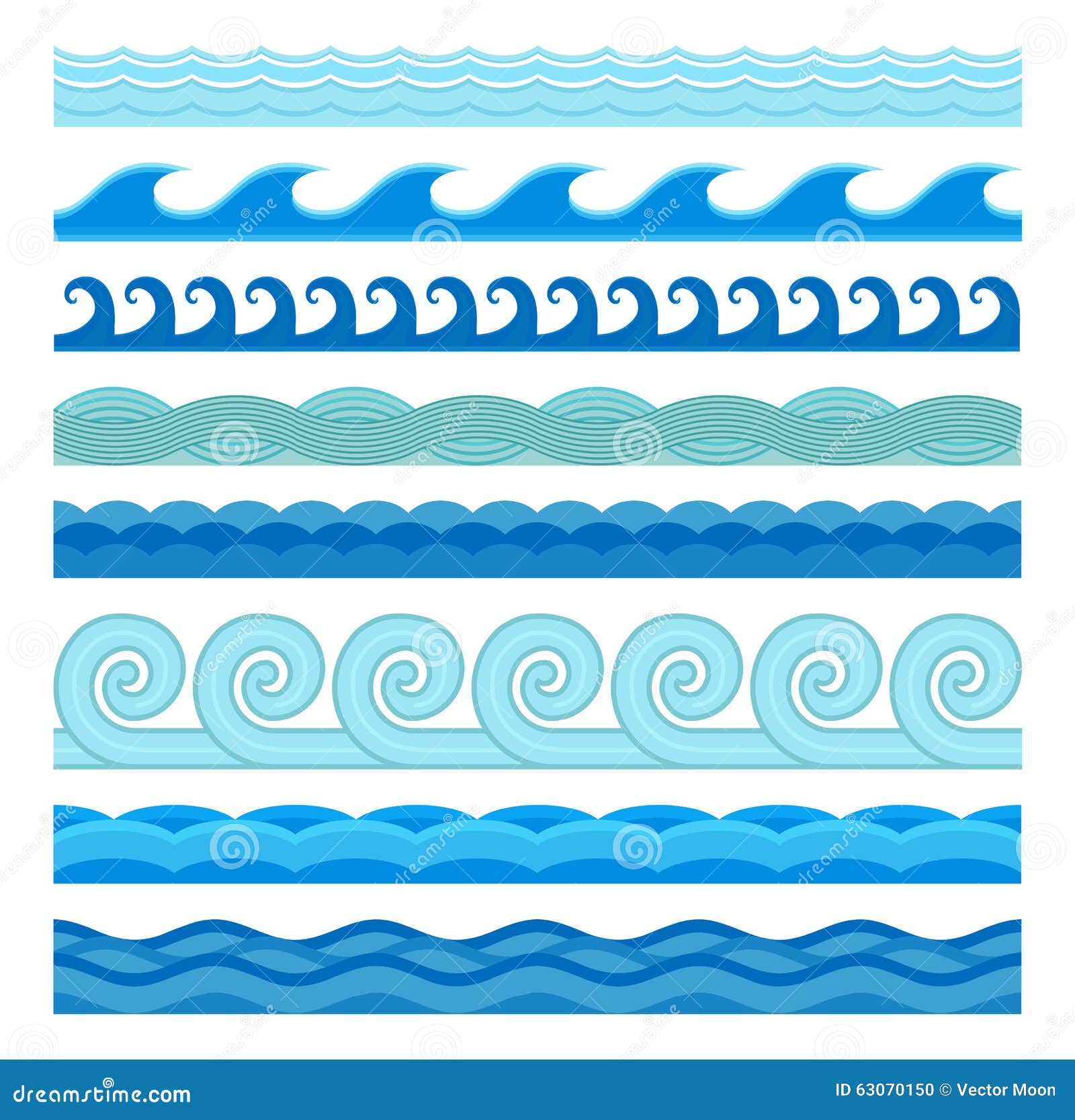 Waves Flat Style Vector Seamless Icons Collection Stock Vector ...
