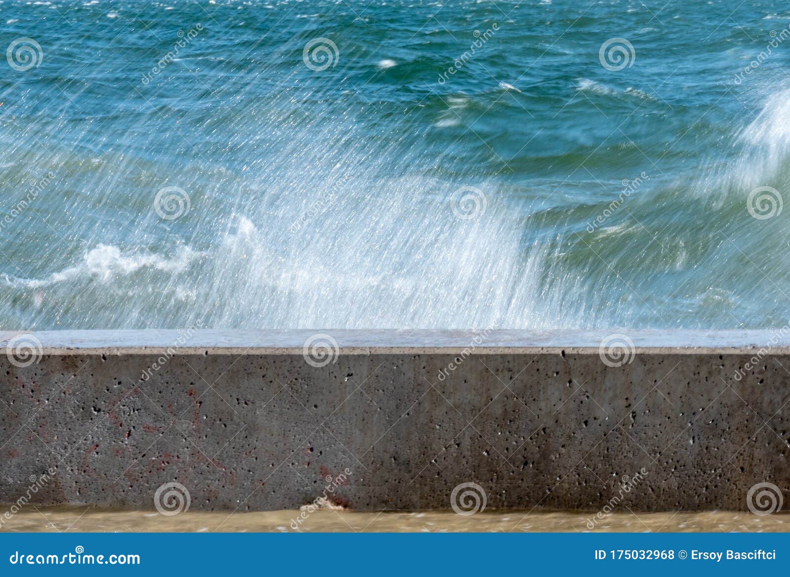 Waves Hit the Concrete Wall and Splashing Sea Water Stock Photo - Image ...