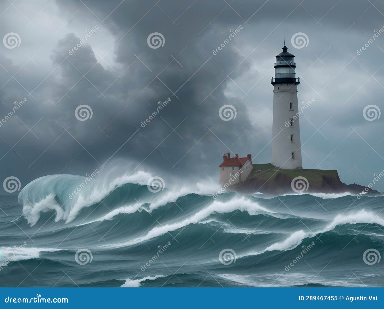 Waves Hitting a Lighthouse in a Stormy Day Stock Illustration ...