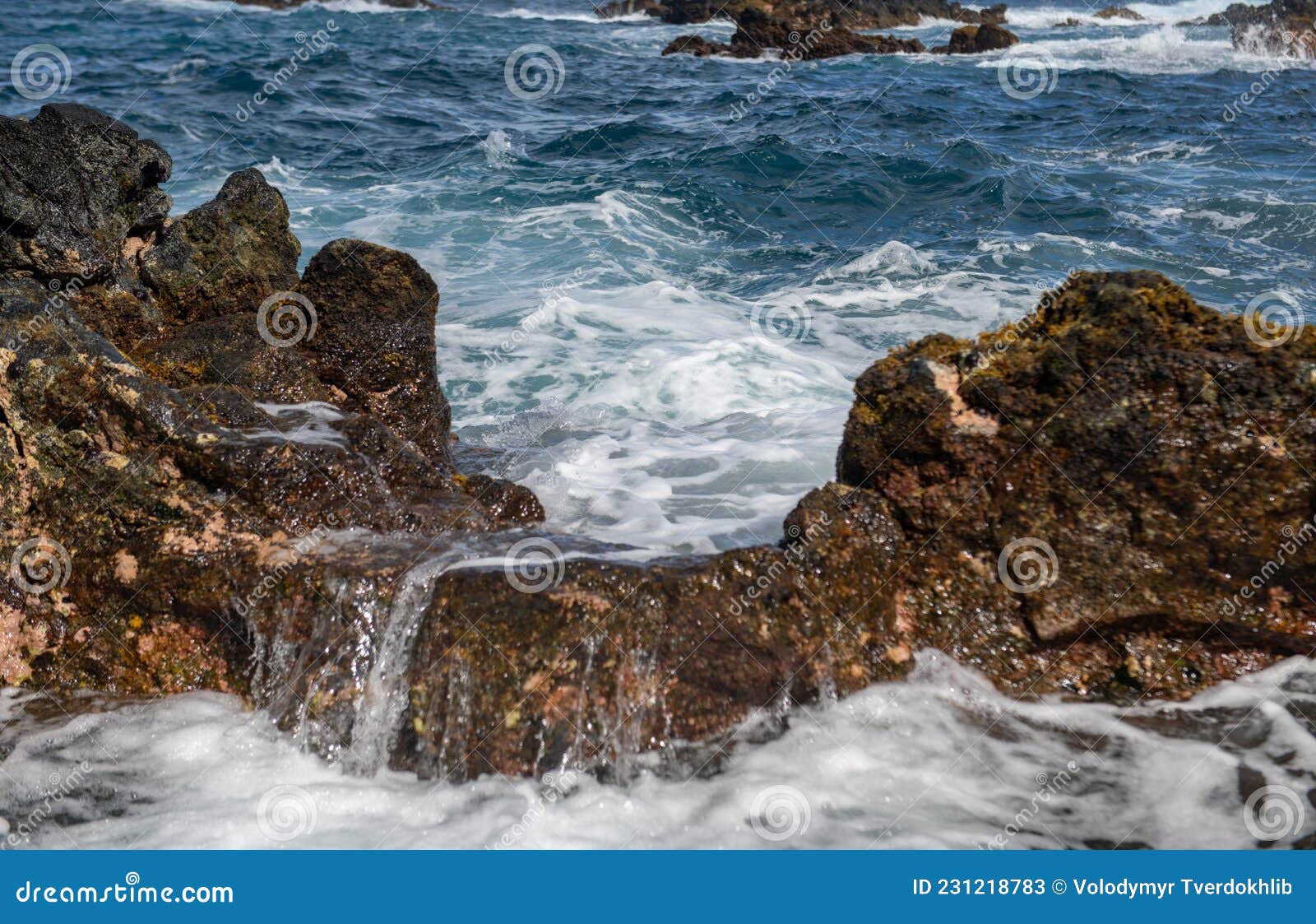 Waves Hitting the Rocks. Rocky Cliffs on Sea, Seascape. Stock Image ...