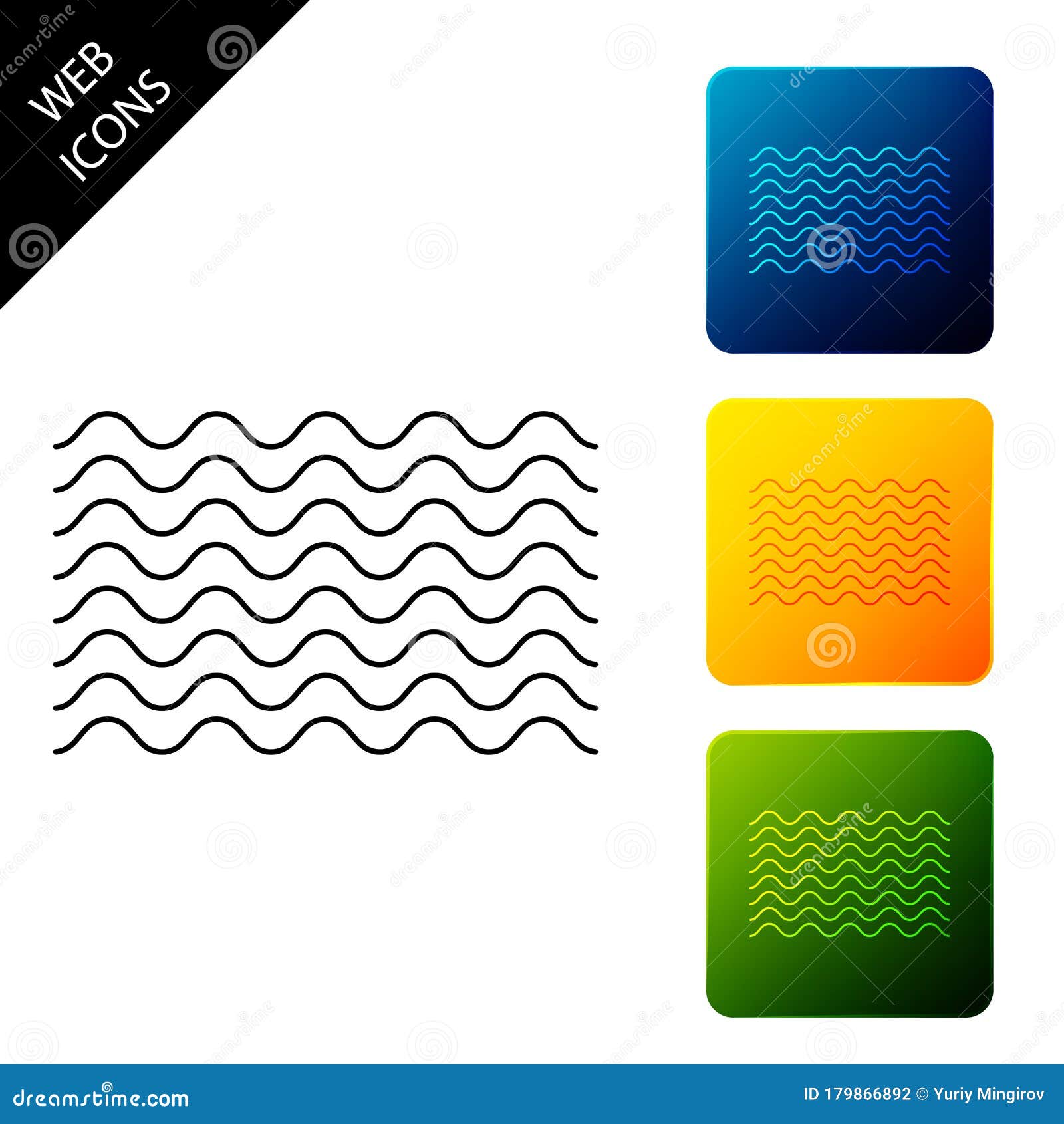 Waves Icon Isolated. Set Icons Colorful Square Buttons Stock Vector ...