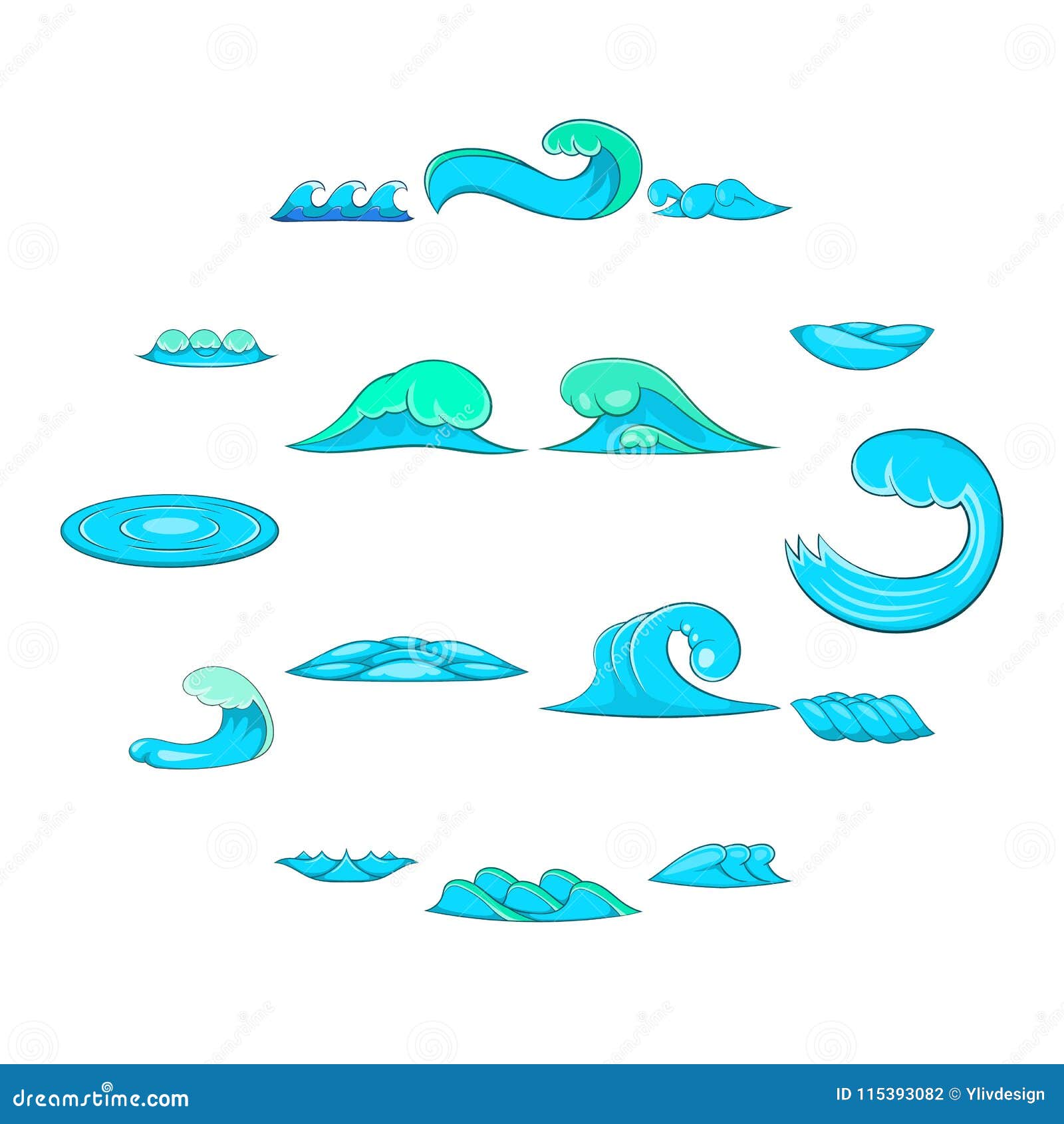 Waves Icons Set, Cartoon Style Stock Vector - Illustration of nature ...