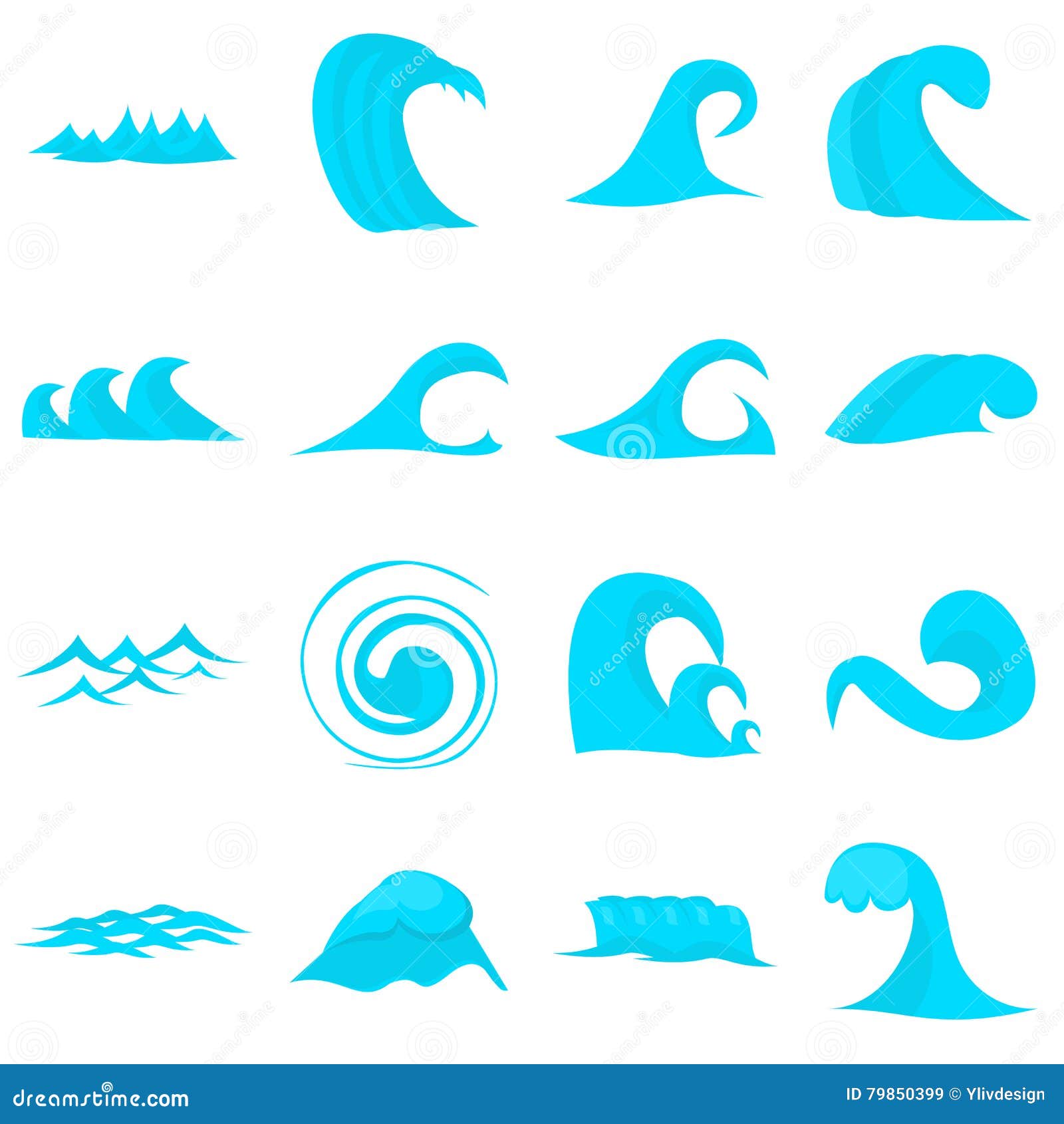 Waves Icons Set, Flat Style Stock Vector - Illustration of outline ...